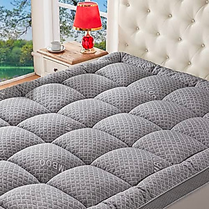 Ichrysania Queen Mattress Topper Cooling Mattress Toppers Extra Thick Pillowtop Plush Mattress Pad with 8-21 Inch Deep Pocket Gray