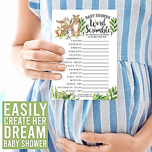 Hadley Designs Woodland Baby Shower Games Gender Neutral - 2 Games Double Sided, 25 Word Scramble For Baby Shower Ideas, 25 True Or False Baby Shower Game, Gender Reveal Games For Guests