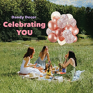 60 PACK Dandy Decor Rose Gold Balloons + Confetti Balloons w/ Ribbon | Rosegold Balloons for Parties | Bridal & Baby Shower Balloon Decorations | Latex Party Balloons | Graduation, Engagement, Wedding