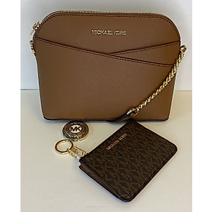 Michael Kors MICHAEL Michael Kors Jet Set Travel MD Dome XCross Crossbody bundled with SM TZ Coinpouch Purse Hook (Luggage/Signature MK Brown)