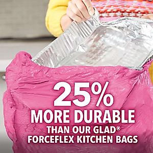 GLAD ForceFlexPlus Tall Kitchen Drawstring Trash Bags, 13 Gallon Pink Trash Bag for Kitchen Trash Can, Cherry Blossom Febreze Freshness and Leak Protection, 90 Count