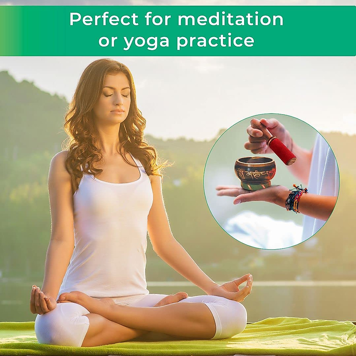 SHOP LC DELIVERING JOY Handmade Tibetan Singing Bowl Buddhist Mantra Sound Bowl Set Meditation Yoga Stress Relief Valentines Day Gifts