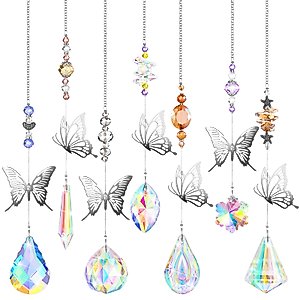 7 Pieces Crystals Suncatcher Butterfly Sun Catchers Colorful Crystal Chandelier Pendant Hummingbird Wall Hanging Tree Window Prism Ornament (Charming Colors, Butterfly Style)