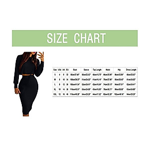 Aniywn Women's 2 Piece Outfits Long Sleeve Crop Tops Shirt And Knee Length Bodycon Skirt Casual Midi Club Dresses