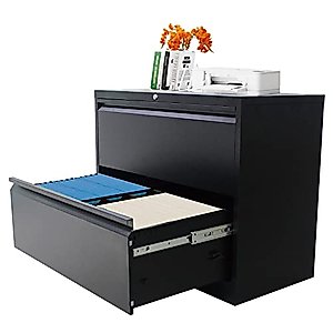 ANRYAGF 2 Drawer File Cabinet with Lock Metal Filing Cabinets for Home Office Black Lateral File Cabinet 2 Drawer Storage Cabinet for Letter/A4/F4 Size Files Anti-tilt 35.43"x 17.72"x 28.39" Vertical