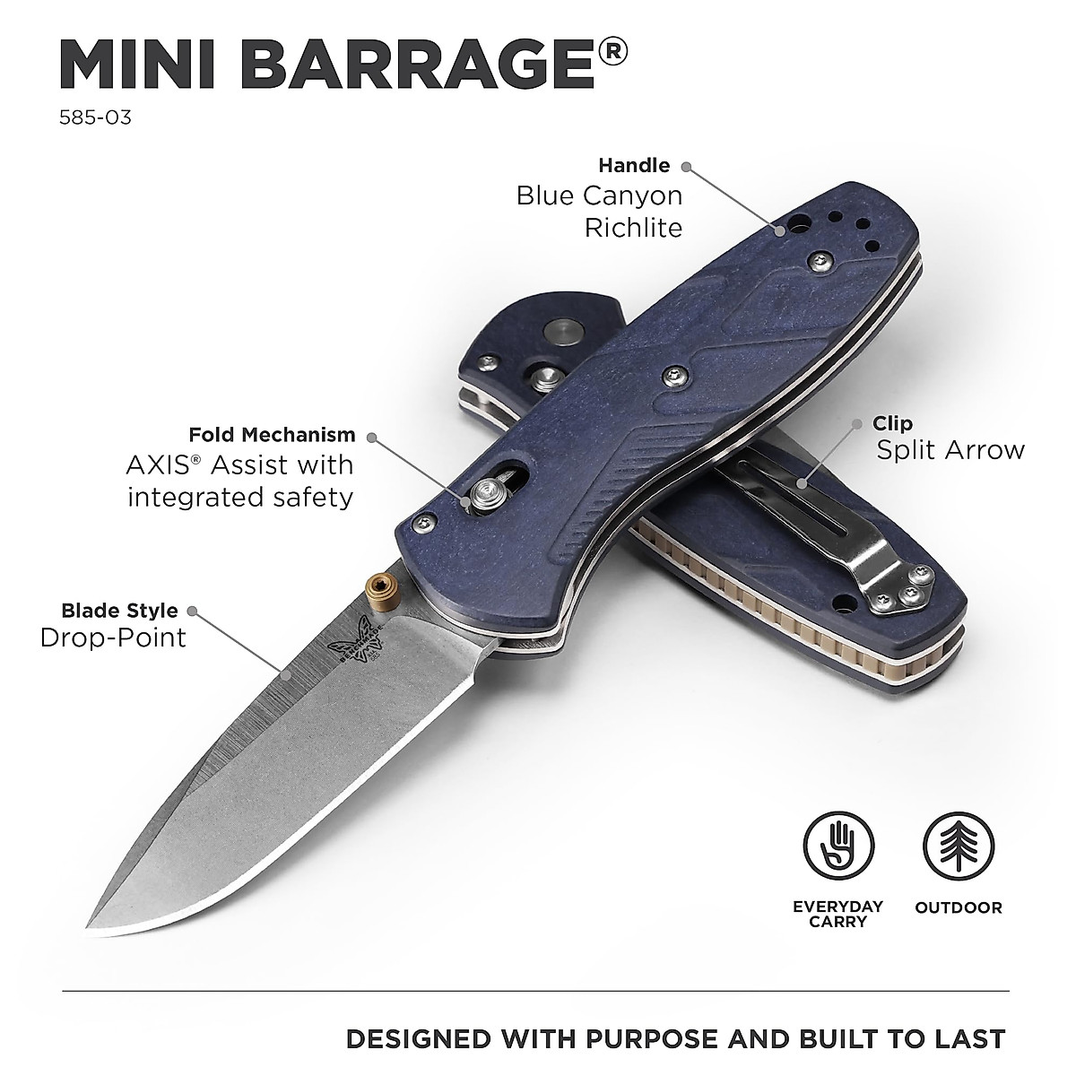 Benchmade - Mini Barrage 585 EDC Knife with Blue Canyon Richlite Handle (585-03)