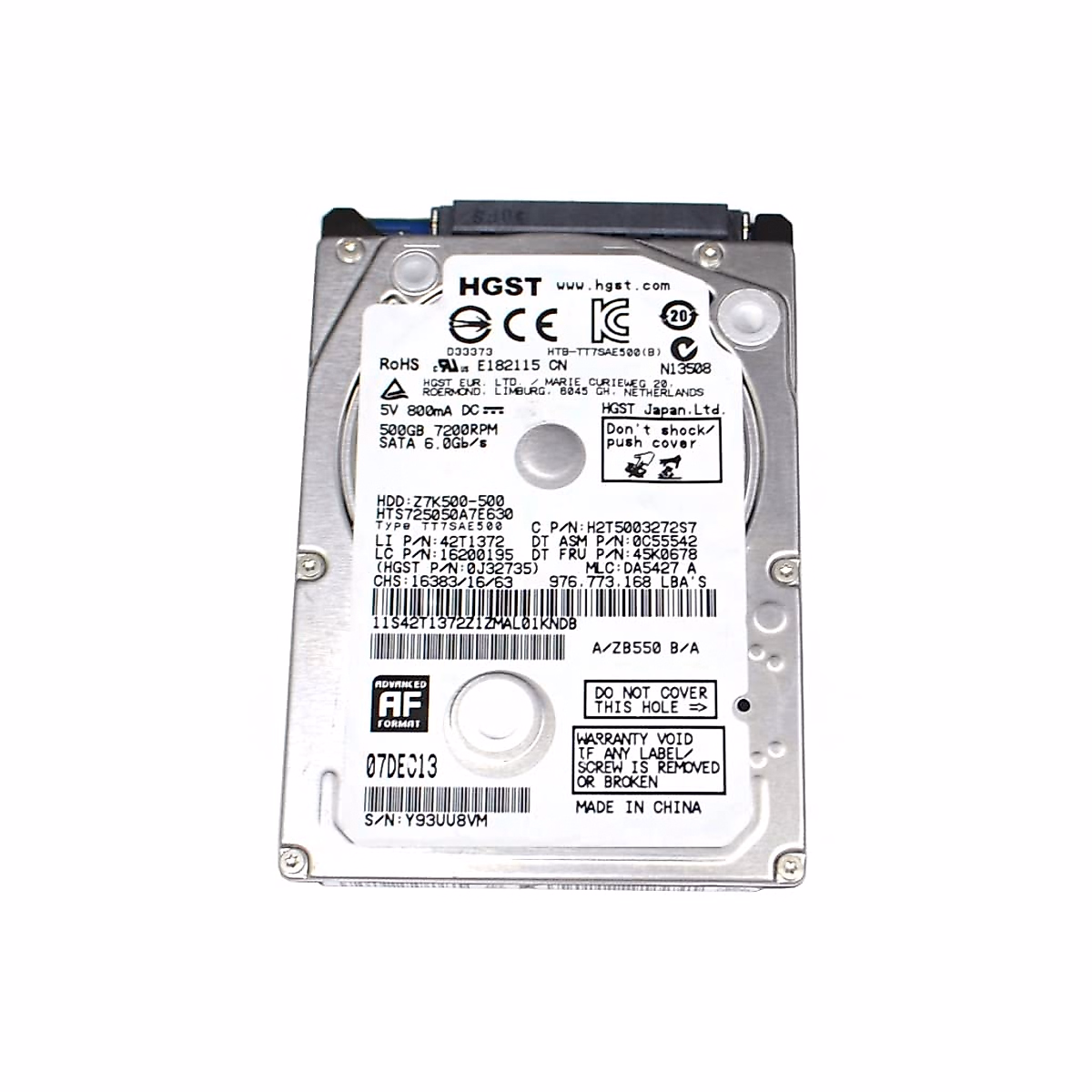 HGST HTS725050A7E630 Travelstar Z7K500 500GB 2.5 inch 32MB Cache SATA 3 6.0Gb/s Laptop HDD 0J32735 42T1372 11S42T1372 Compatible Replacement Spare Part for Hitachi Compatible and Laptop Systems