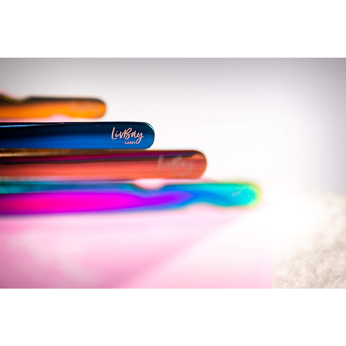 LivBay Lash - Blue Magic Mike Eyelash Stainless Steel Tweezer for Volume Lash Extensions | Curved Tip | False Lash Applicator Tool (Professional Use Only)