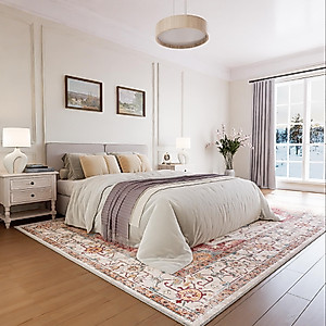 RELEANY 5x7 Area Rugs Machine Washable 5x7 Rug Low Pile Carpet No Shedding Area Rugs for Living Room Bedroom Dining Room Kitchen Entrance Indoor-Brick/Pink