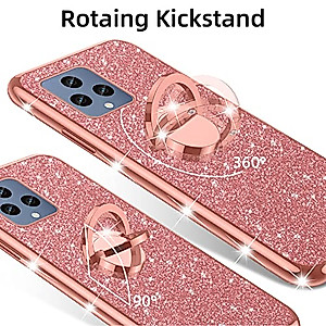 nancheng for T-Mobile Revvl 6 5G Case (Not Revvl 6 Pro 5G), Case for Revvl 6 5G Girls Women Glitter Cute Luxury Soft Silicone Clear Cover with Ring Stand Shockproof Protective Phone Case - Rose Gold