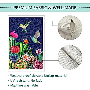 Baccessor Spring Hummingbird Cactus Garden Flag Double Sided 12.5x18 Inch, Summer Brid Floral Succulents Small Burlap Yard Flag Farmhouse Seasonal Outside Outdoor Decoration