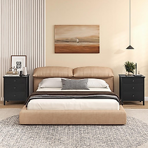 Giantex Nightstand with 3 Drawers Set of 2, Wooden Side End Table with Solid Wood Legs, Retro 3-Drawer Bedside Table Night Stand for Bedroom Home Office Small Space, Easy Assembly, White