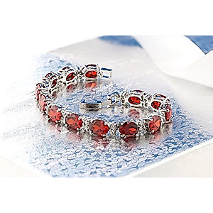 Gem Stone King 40.00 Cttw Red Color Cubic Zirconias CZ Tennis Bracelet for Women | 7 Inch
