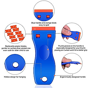 Razor Blade Scraper, 3 Pack Razor Scraper Tool with 50 Plastic and 30 Metal Razor Blades, Cleaning Scraper, for Removing Label, Registration Sticker, Tint, Grease from Windshield, Appliance, Glass
