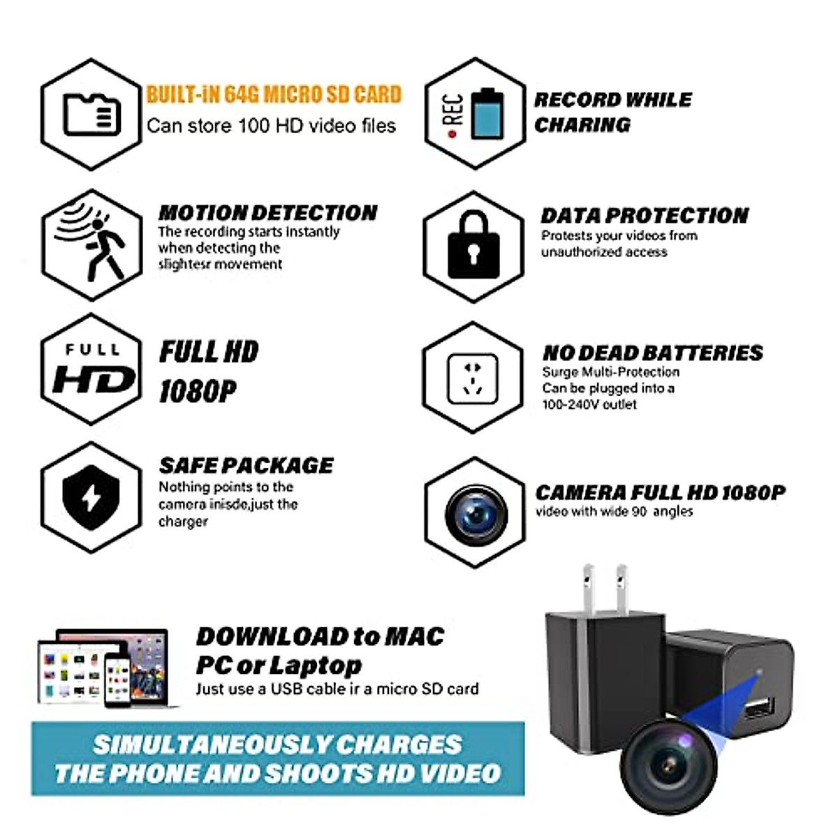 Hinne 64GB Hidden Camera,spy Camera,spy Camera Hidden Camera with Full HD 1080P,Nanny Cam,Mini Camera,spy cam,Small Camera,Hidden Cameras, camaras espias ocultas, Surveillance & Security Cameras