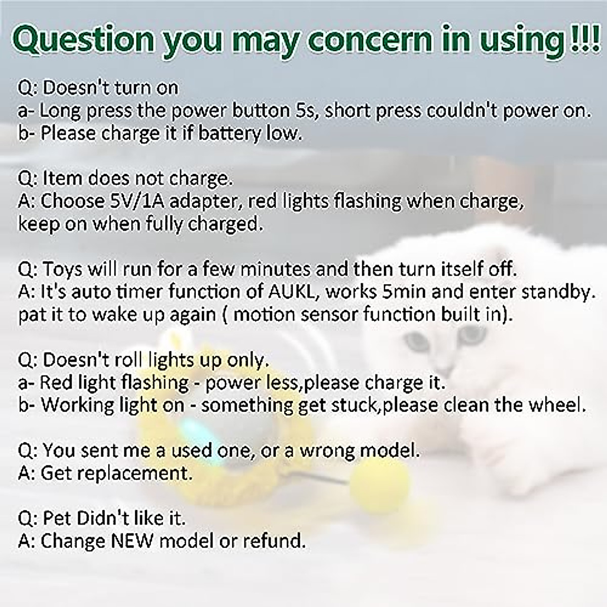 AUKL Interactive Cat Toys Ball with Super Driver, Motion Activate Electric Cat Toy Recommend on Wool Carpet (Robot)