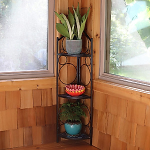 Sunnydaze 44" 3-Tier Outdoor Metal Corner Folding Mosaic Plant Stand - Blue