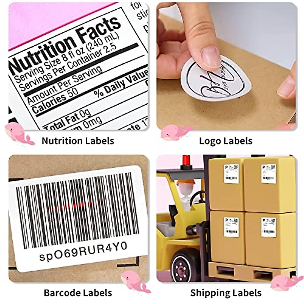 Phomemo Thermal Label Printer, with Label Holder and Pack of 500 4x6 Fan-fold Labels, Pink Direct USB Thermal 4×6 Shipping Label Printer Maker, PM-246s Series