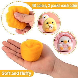 96pcs 10.4 oz Needle Felting Wool- 48 Colorful Nature Fibre Wool Yarn Roving Needle Felting Hand Spinning for Wool Felting Yarn Supplies DIY Craft Materials, 3g/Pack