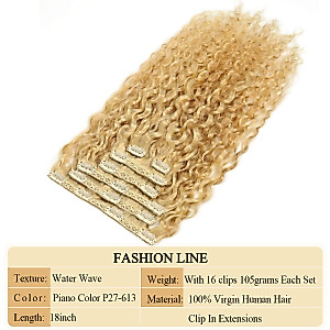 FASHION LINE Brazilian P27-613 Water Wave Blonde Human Hair Extensions Unprocessed Human Hair Bundles Weft 1PC 100g Piano Color (18" 100G Clip In Human Hair P27-613)