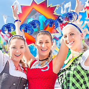 Hoteam 48 Pcs Ponytails Headband Tinsel Wrapped Party Head wear Pom Feathers Headbands for Mardi Gras party(Blue)