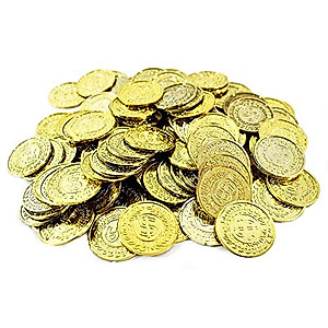 TCOTBE Pirate Gold Coins Plastic Set of 100,Play Gold Treasure Coins for Play Favor Party Supplies, Pirate Party, Treasure Hunt Game and Party Favors