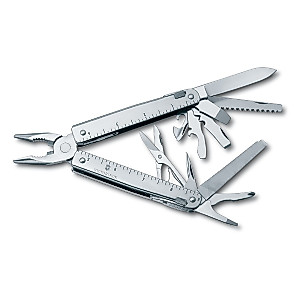 Victorinox Swiss Tool Swiss Army Knife, 24 Function Swiss Made Multi-Tool with Needle-Nose Pliers, Wire Cutters and Large Blade - Silver