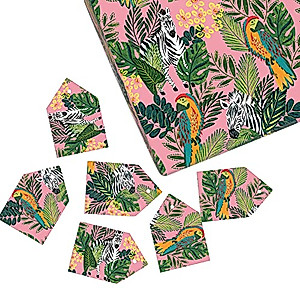 CENTRAL 23 Floral Wrapping Paper - Bird Wrapping Paper - 6 Sheets of Gift Wrap - Tropical Leaves Zebra and Parrot - Pink Green - Comes With Fun Stickers