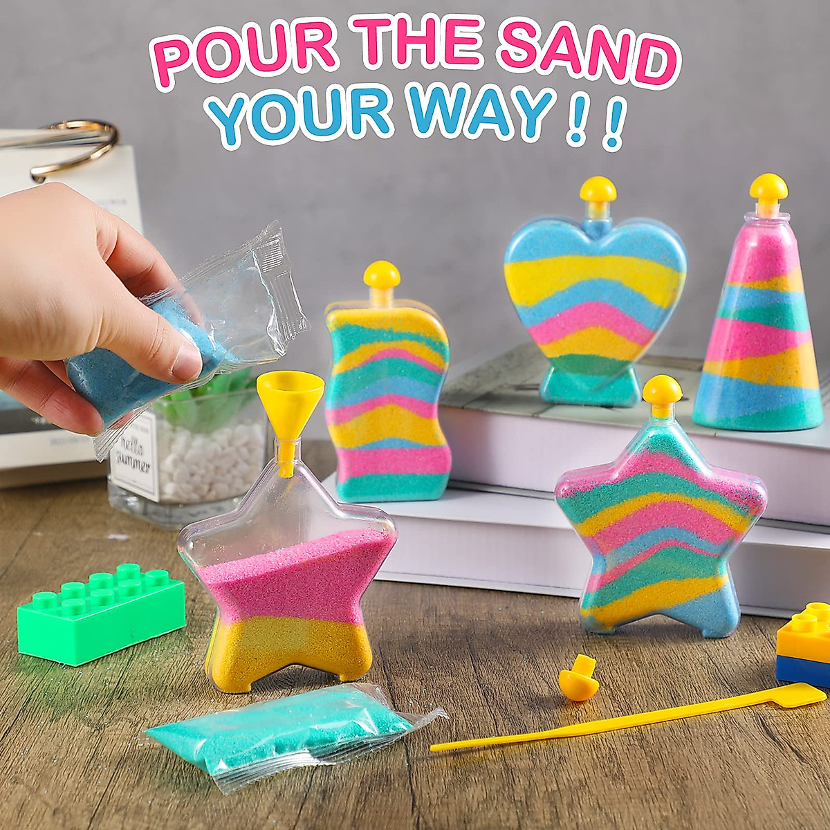 Deekin Sand Art Kits for Kids Create Your Own Clear Sand Art Bottles with Funnels and Sticks, DIY Colored Sand Arts and Crafts for Boys Girls(24 Sets)