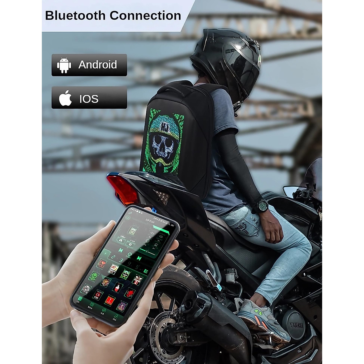 Taysem LED Backpack Motorcycle Backpack - Cool Laptop Backpacks for Men Smart LED Backpack with Programmable Pix Screen (A)