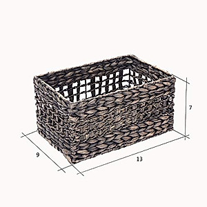 Villacera Rectangle Hand Weaved Wicker Baskets made of Water Hyacinth | Nesting Black Seagrass Bins | Set of 2
