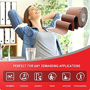 AJUVIA Kinesiology Tape - Lasts UP to 14 Days (20 Strips Precut + 2 Extra, 2" x 10") Latex Free - Waterproof Athletic Tape - Elastic Sports Tape (Beige & Black Bundle)