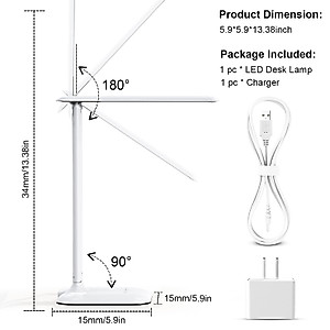 RensanR LED Desk Lamp, Desk Light with USB Charging Port, 3 Color Modes, 5 Brightness Level, Dimmable Table Lamp Reading Lamp, Sensitive Control,Eye-Caring Office Lamp