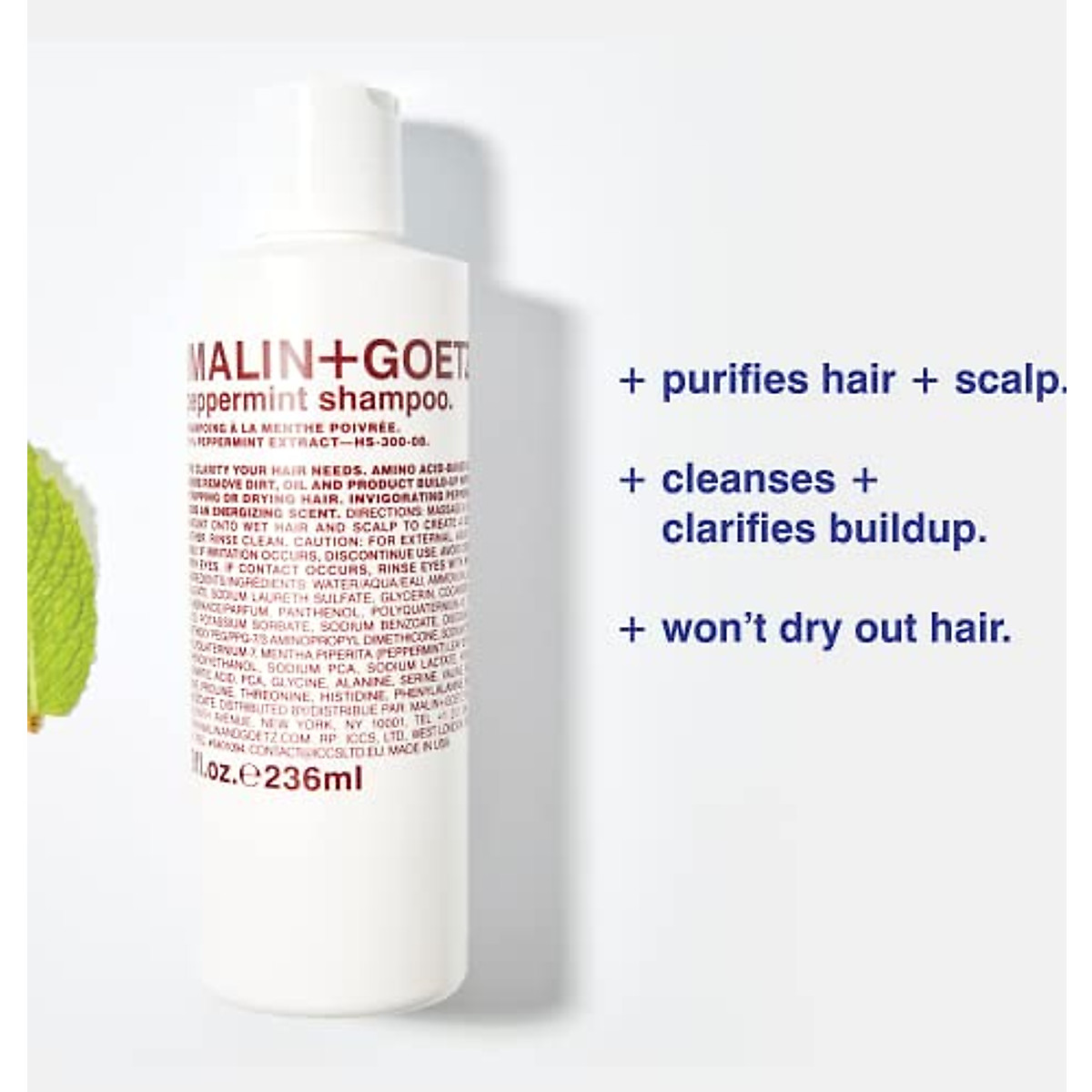 Malin + Goetz peppermint shampoo ‚Äì clarifying, natural unisex shampooto cleanse & hydrate. scalp treatment nourishes & restores healthy texture for all hair types. vegan and cruelty-free, 8 Fl oz