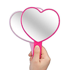 TOPYHL 2PCS Heart-Shaped Makeup Hand Mirror,Travel Handheld Mirror Portable Personal Cosmetic Mirror with Handle (Pink and Rose red)