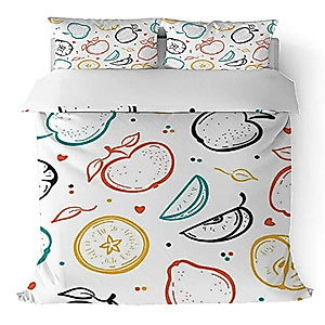 Duvet Cover Sets California King -Colorful Fruit Apples Pear-Bedding Comforter Set Breathable SetsSoft Microfiber 3 Pcs