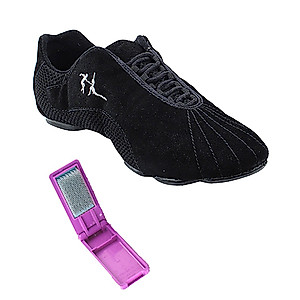 Very Fine Dance Shoes - Unisex Dance Sneakers - Flat Heel Gum Sole - VFSN016 and Foldable Brush Bundle - Black Suede - 14