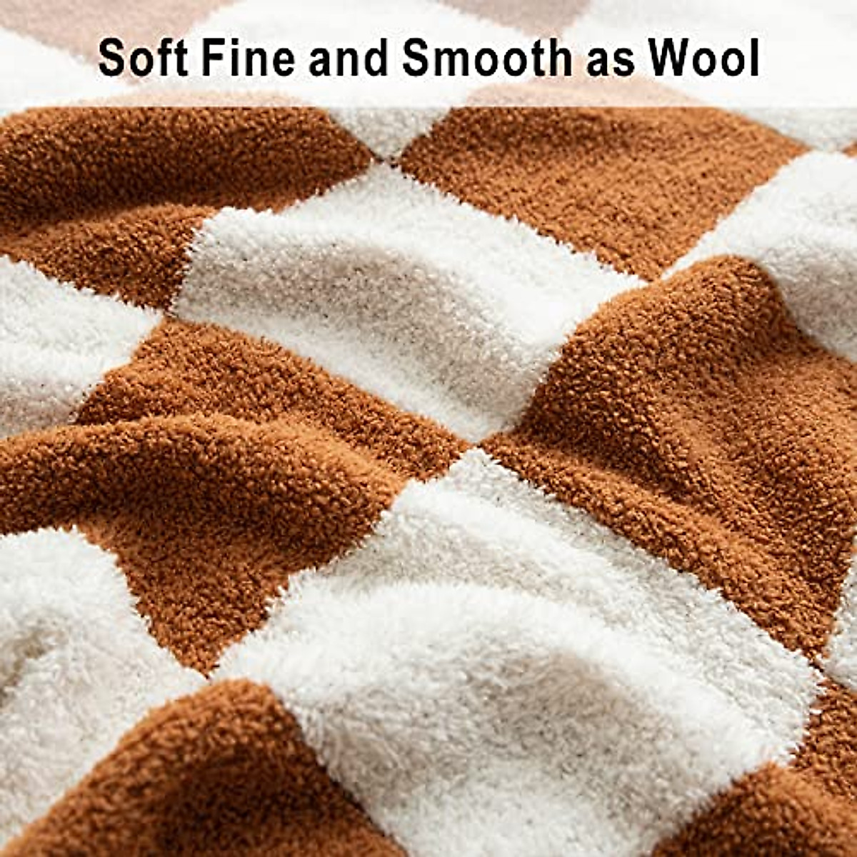 Throw Blanket with Checkerboard Plaid- Cozy Breathable All Seasons Soft Checkered Blanket Gingham Home Decor for Couch and Bed -Throw Size 51"x63",Light Tan