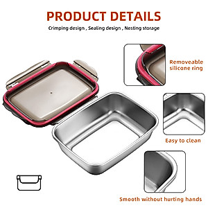 XingXiuSis Stainless Steel Food Storage Container with Lids Set of 3 Leak-proof Metal Food Containers Meal Prep Containers Lunch Box for Dishwasher/Freezer/Oven Safe, 600ml/ 1500ml/ 2900ml Stackable