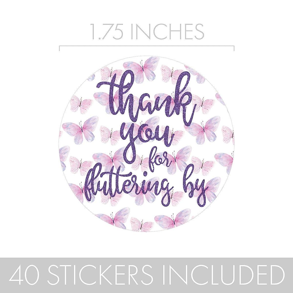 Butterfly Birthday Party Thank You Stickers, Candy Stickers, Envelope Seals - 40 Count