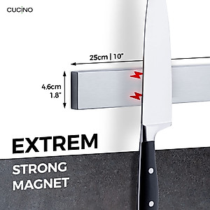 CUCINO Magnetic Knife Holder for Wall 10" No Drilling incl. Self Adhesive Tape - Extra strong Knife Holder - Awarded Knife Magnetic Strip - Made of Stainless Steel