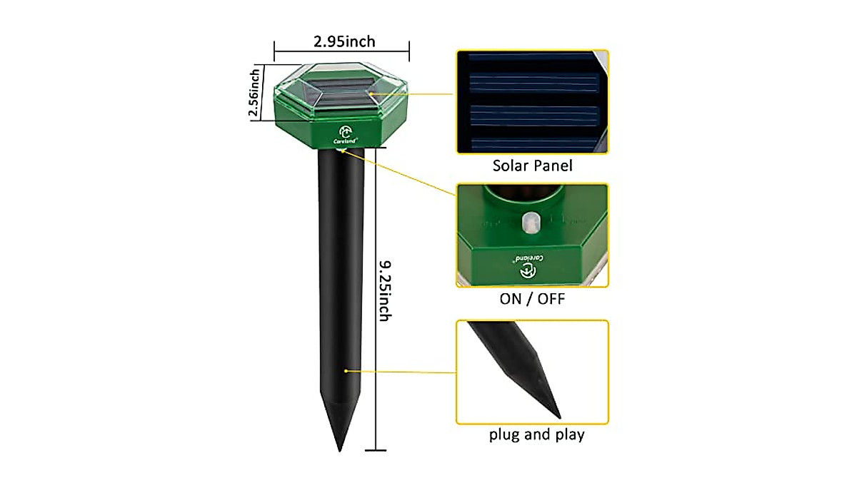 Careland Solar Mole Repellent Stakes for Garden & Lawn Protection