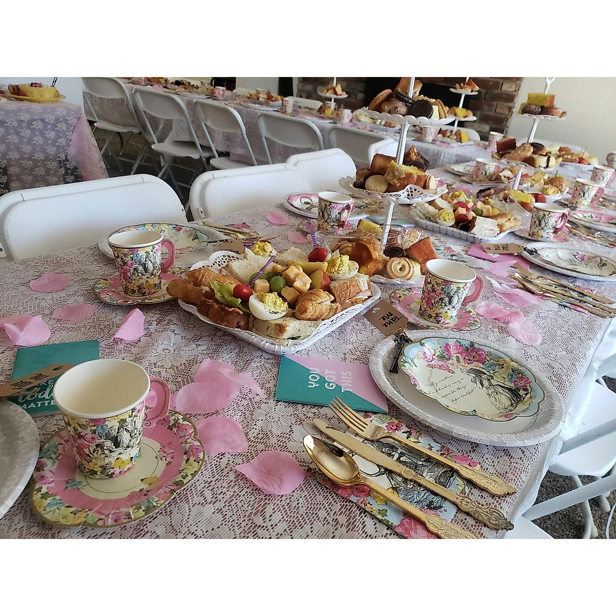 FEOOWV 2pcs 3 Tier Round &3pcs Rectangle Serving Trays, Plastic Party Cake Stand and Cupcake Holder Fruits Dessert Display Plate Table Decoration for Wedding Birthday Party Celebration(Set of 5pcs)