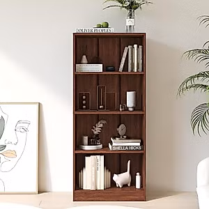 VICLLAX 4-Shelf Wooden Bookcase, 54.5" Height- Adjustable Open Bookshelf for Home Office, Walnut Standing Display Book Shelf