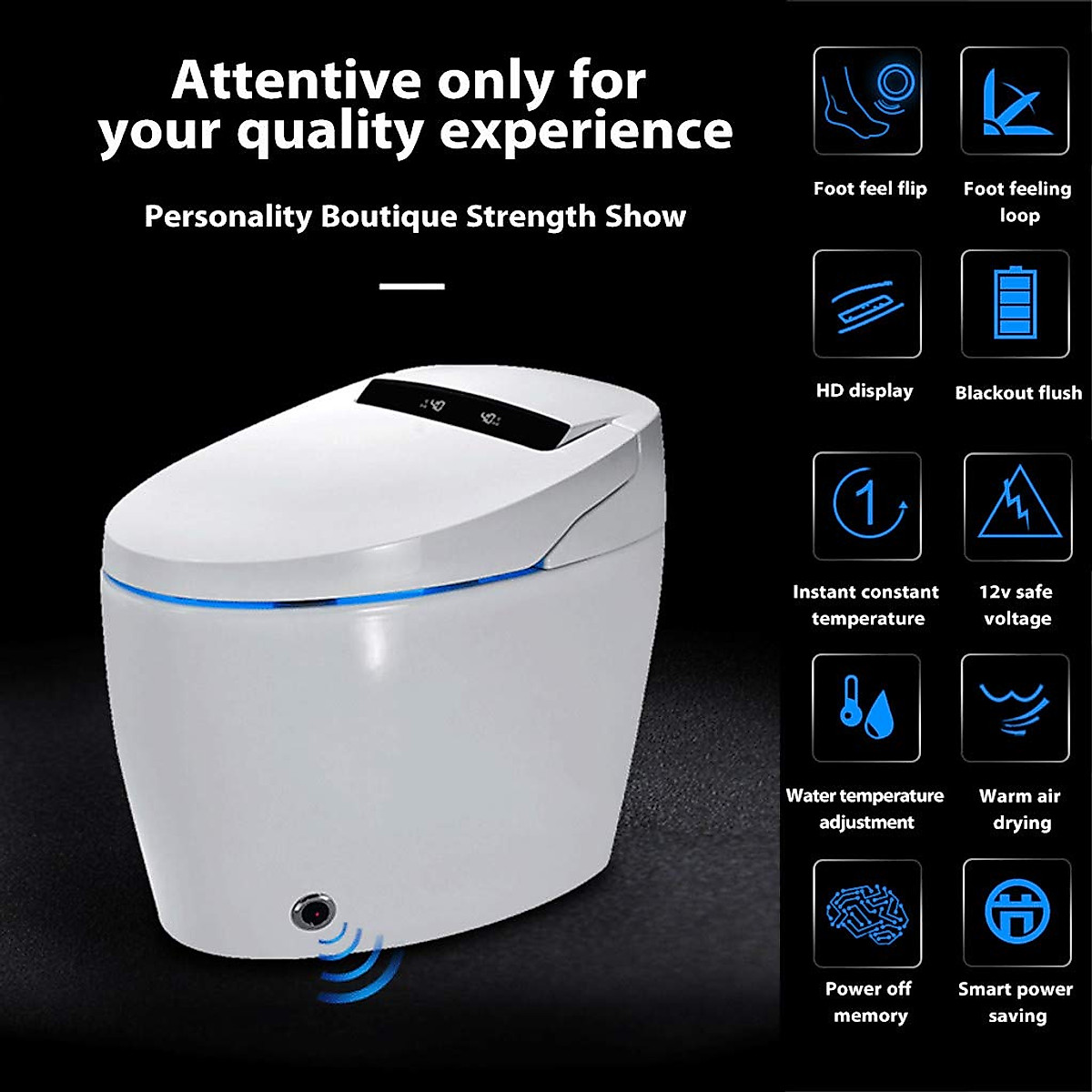 Smart Advance Luxury Bidet Toilet,Elongated One Piece Adjustable Functions Bidet Seats with Soft Closing Seat Functions and Air Dryer,Hip Cleaning Nozzle Cleaning, White