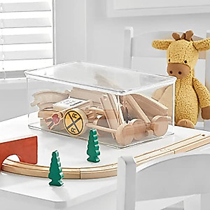 mDesign Plastic Stackable Toy Storage Bin Container Box with Hinge Lid for Organizing Living Room, Play Room, Bedroom, Nursery, Hold Blocks, Puzzles, Books, Lumiere Collection, 2 Pack - Clear