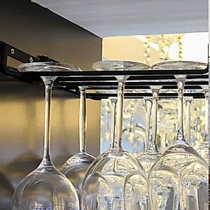 SARYRLIN Wine Glass Holder Rack 15.7 Inch 2 PCS,Wall Mount Hanging Iron Stemware Rack Under Cabinet Organization and Storage ,Wine Glass Hanging Rack for Cabinet Kitchen or Bar (Black)