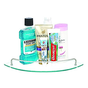 MODONA Corner Glass Shelf with Rail – Satin Nickel – 5 Year Warrantee