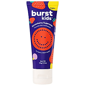 BURSTkids Strawberry Kids Toothpaste Fluoride-Free - Great Tasting, Dye Free Baby, Toddler & Kid Toothpaste Age 0+ with Nano-Hydroxyapatite - 4oz