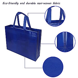 20 PCS Large Reusable Gift Bags with Handles Foldable Shopping Bags Blue Christmas Gift Bag Non-Woven Present Bag for Birthday Party Bag, Favor Bags, Goodie Bag, Bridesmaid Gift Bag, Wedding Bags